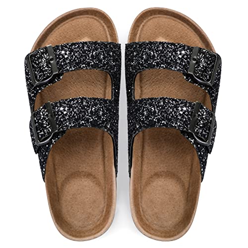 mysoft Womens Slide Sandals Cork Footbed,2 Straps Adjustable Buckle Slip on Sandals with +Comfort Arch Support