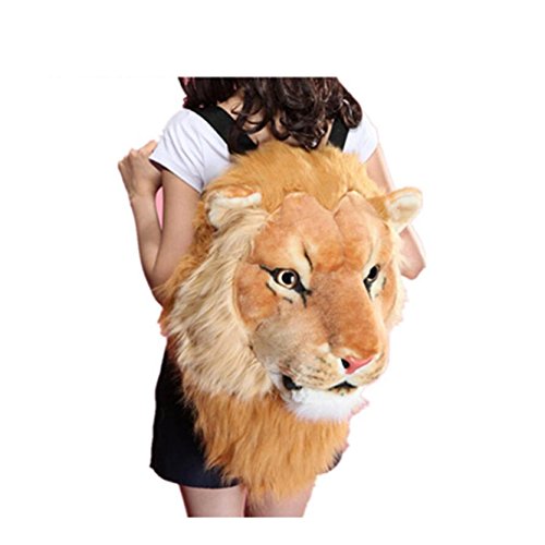 LANFIRE Domineering backpack stuffed tiger head 3D simulation personalised shoulder Bag Animal head shoulders bag (large, lion)