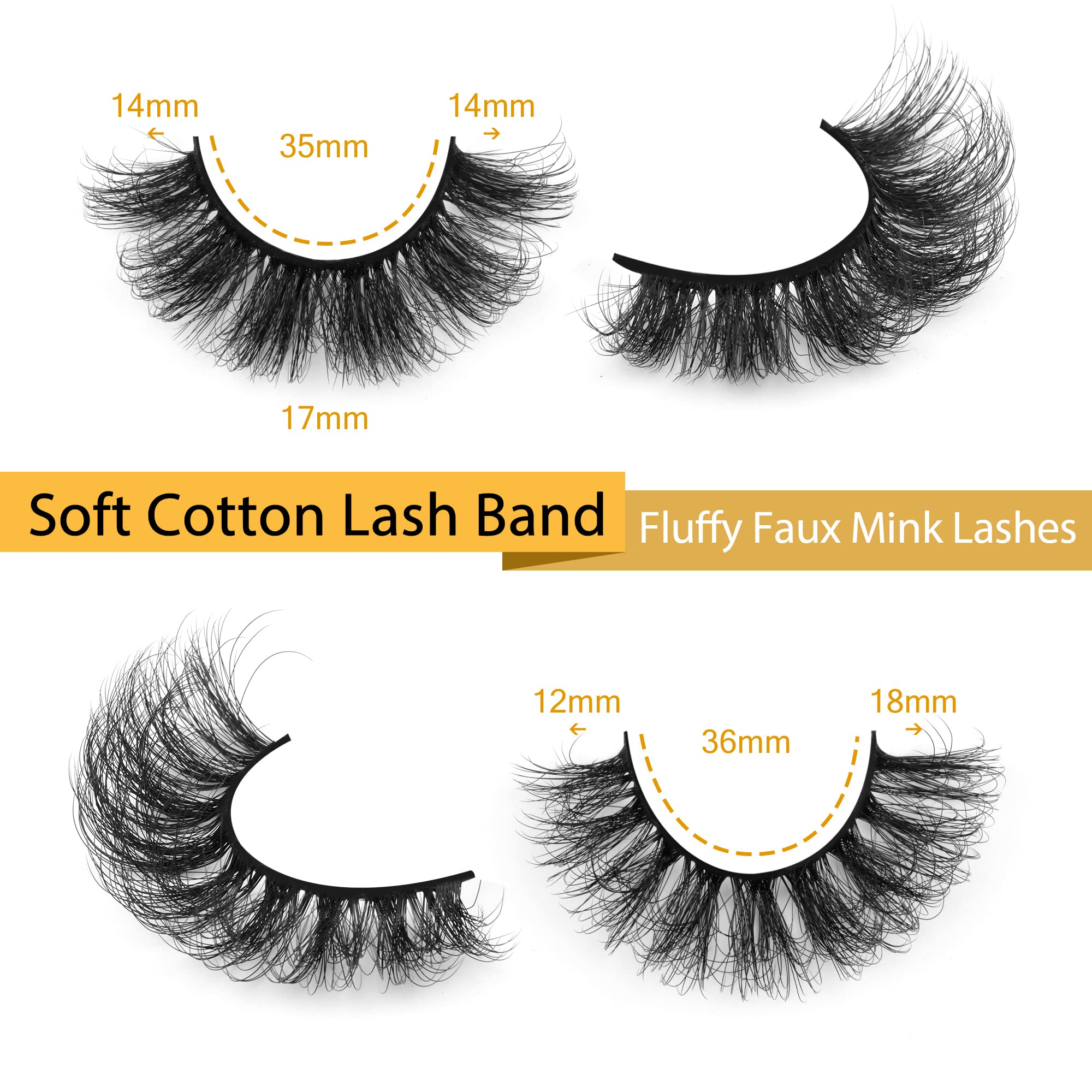 Fluffy Mink Lashes Natural Volume False Eyelashes 2 Styles Mixed Lashes D Curl Wispy Faux Mink Eyelashes that Look Like Extensions 16 Pairs Lashes Multipack by Eefofnn
