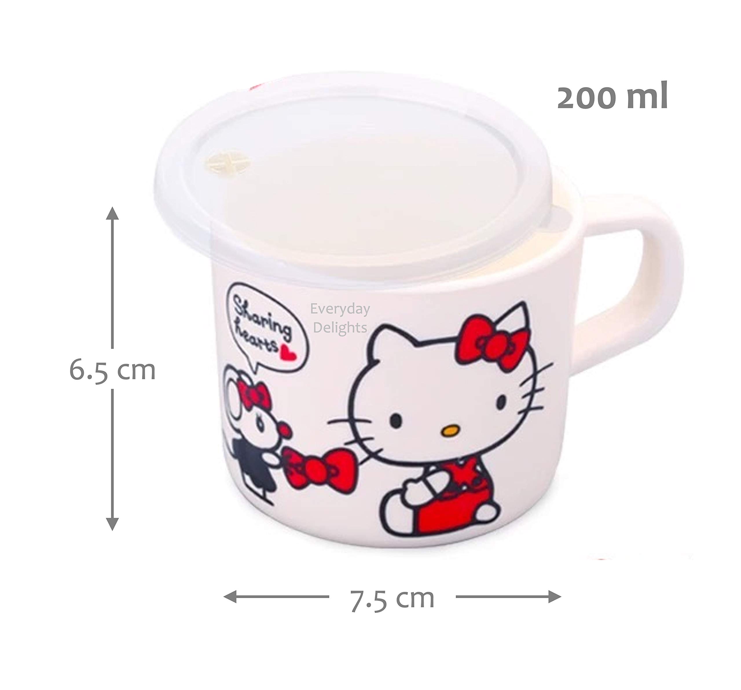 Everyday Delights Hello Kitty Red Dinnerware Flatware Meal Set β Plate Bowl Cup Spoon, 4 pieces