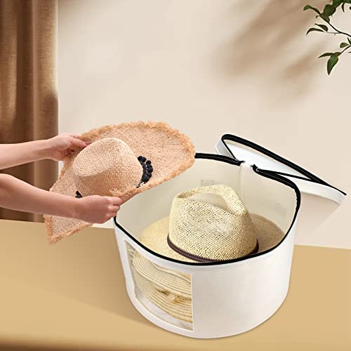 VanlonPro Large Hat Storage Box for Women & Men, 16" D x 10" H Hat Box Organizer，Foldable Round Travel Hat Boxes with Dustproof Lid, Stuffed Toy Storage Bin Bag