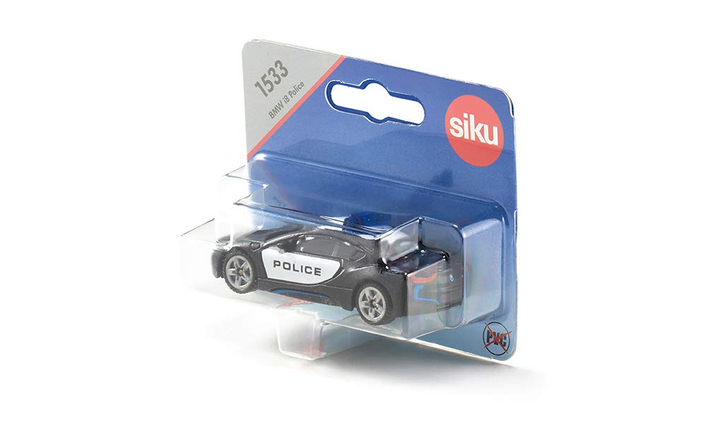 Siku 1533, BMW i8 US Police Car, Metal/Plastic, Black/White, Versatile, Toy Vehicle for Children