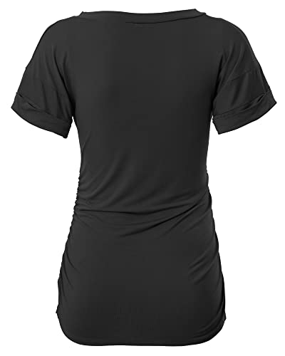 SUNNYBUY 3 Pack Womens Maternity Tops Side Ruched Maternity Shirts Pregnancy Clothes V Neck,Black&White&Green-M