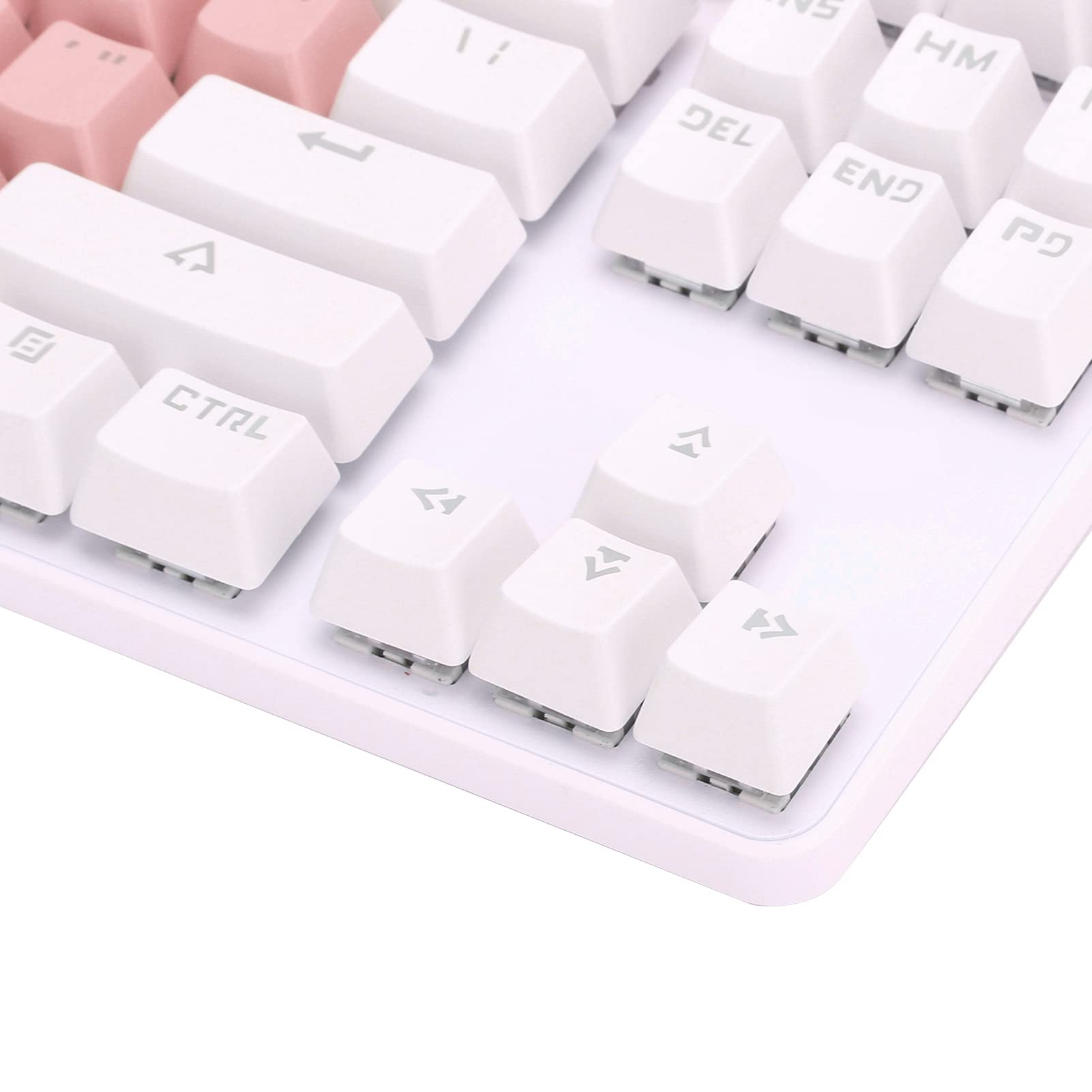Gaming Keyboard, 87 Keys USB Wired Blue Switch Mechanical Keyboard, White and Pink Keycaps Sakura Keyboard, for Laptop Computer etc(Pink with White)