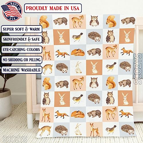 Forest Animals Blanket, Forest Baby Blanket, Deer Rabbit Owl Fox Bear Squirrel Hedgehog Baby Blanket, Forest Animals Nursery Blanket, Super Soft Plush Blanket for Kids Scozys