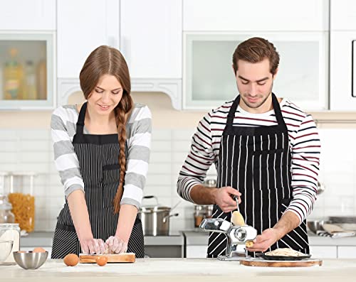 DUSKCOVE 2 Pack Kitchen Cooking Aprons with 3 Pockets for Women and Men, Soft and Breathable Cotton Polyester Fabric, Striped Apron Bibs with Adjustable Neck Strap for Baking, BBQ, Cooking, Crafting