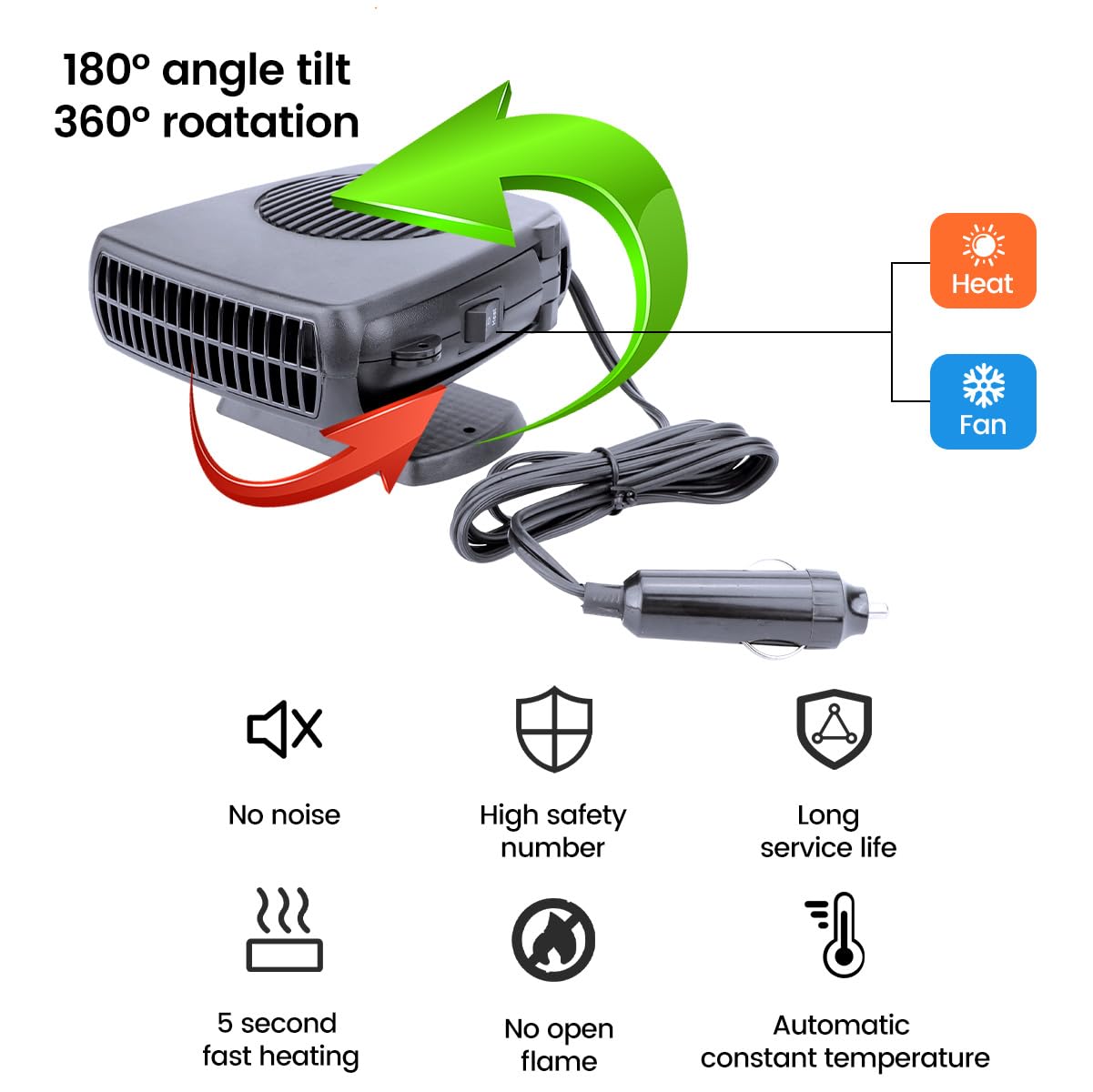Car Heater, 200W 2 in 1 Portable Car Heater Fast Heating Quickly Defrost Defogger Demister Heat Cooling Fan Auto Dryer Windshield Defroster Plug in Cigarette Lighter(12V)