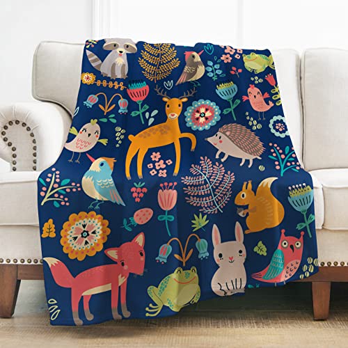 Levens Forest Animals Throw Blanket Gifts for Women Girls, Warm Deer Rabbit Owl Fox Theme Decor for Couch Bed Sofa Travelling, Birthday Christmas Soft Cozy Lightweight Blankets for Kids 50"x60"
