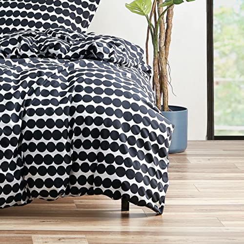 MARIMEKKO - King Duvet Cover Set, Cotton Bedding with Matching Shams & Button Closure, All Season Home Decor (Rasymatto Black, King)