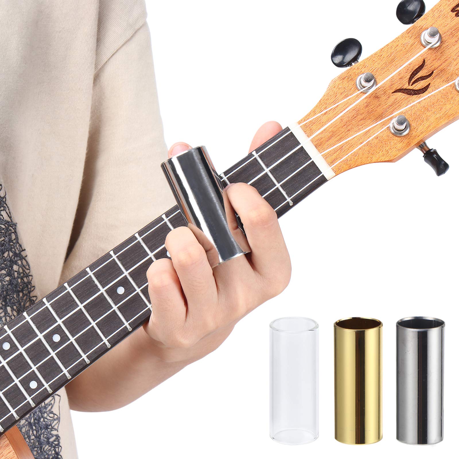 Craymin Slide Guitar Instrument with 1pc Guitar Slide Glass Large, 2pcs Guitar Slide Metal, 8pcs Guitar picks, 3pcs Adhensive Wrap,All in One Case for Guitar, Bass Strings Instrument, Medium (6CM)