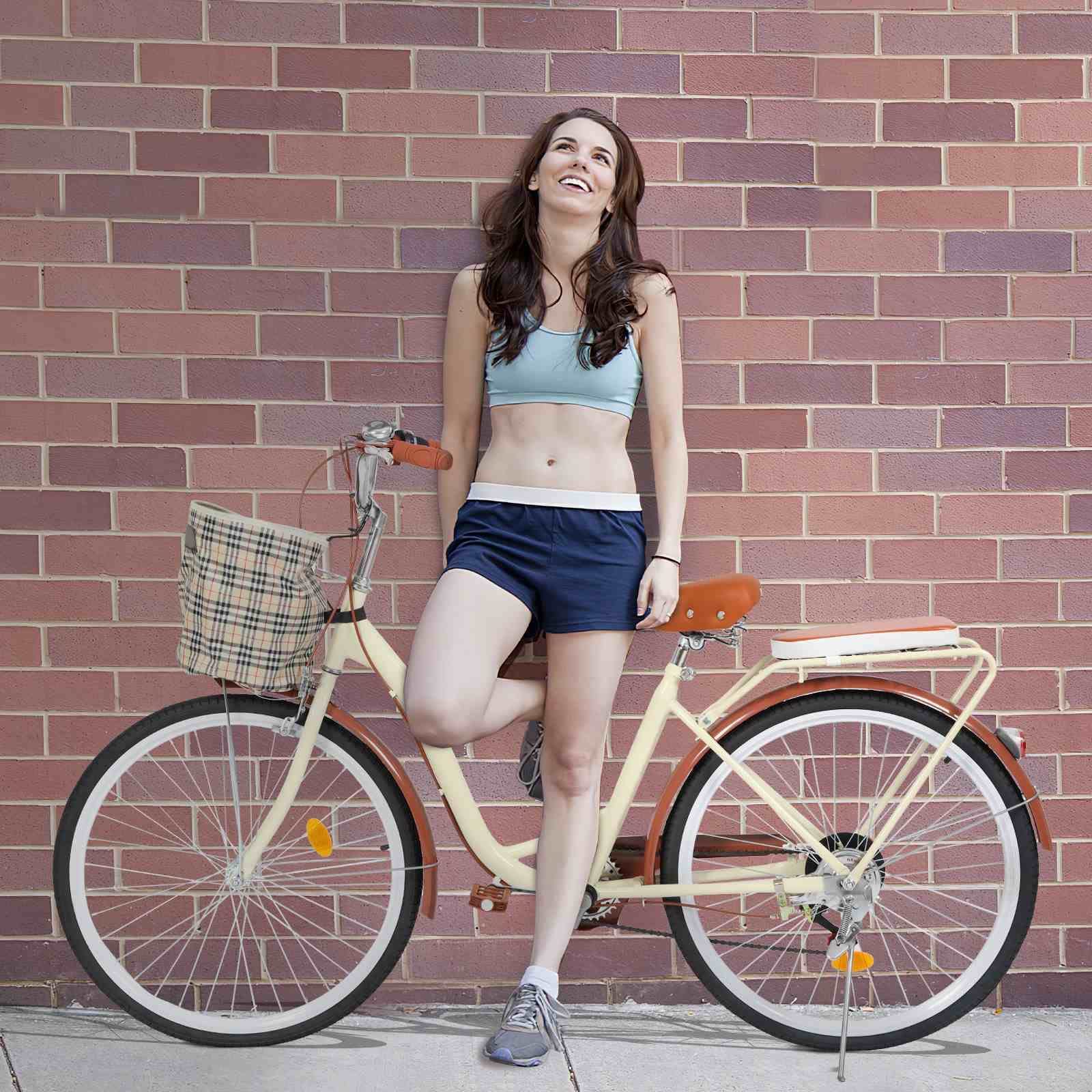 Dinling 24/26 inch Women Bikes 7-Speed Shifters Beach Cruiser Bike - with Comfortable Seats and Baskets & Back Seats (26 inch)