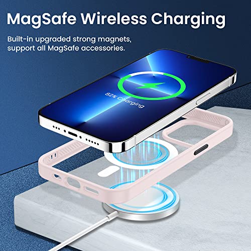 VEGO Case for iPhone 13 Pro Max/iPhone 12 Pro Max Magnetic Case, Clear Hard PC Back Cover + Soft TPU Frame Slim Resist Scratches Protective Bumper Magnet Case for iPhone 13 Pro Max 6.7β - Rose Pink