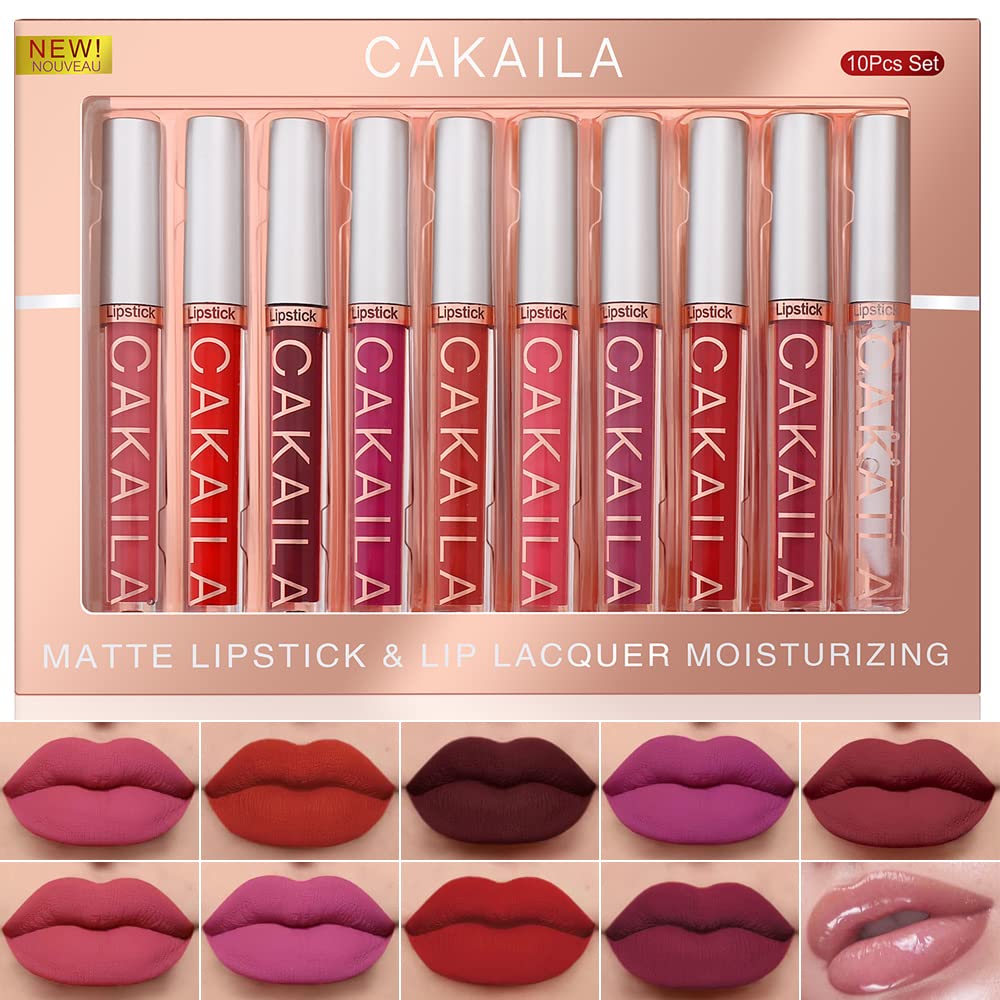 FAEYLI MAKEUP 9Pcs Matte Liquid Lipstick+1Pcs Lip Plumper Makeup Set Kit,women 24 hour stay waterproof long lasting lip gloss (A-Set 9+1 Colors 02)