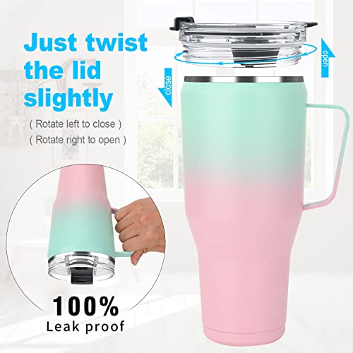 Sursip 40 oz Mug Tumbler with Screw Lid - Stainless Steel Vacuum Insulated Cup with Straw and Handle, Keeps Drinks Cold up to 24 Hours - Sweat Proof, Leak Proof, Dishwasher Safe, Car Holder (Plating)