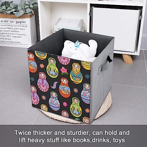 Colorful Flower Matryoshka Dolls Storage Cubes with Handles Foldable Fabric Bins Organizing Baskets for Shelves Closet