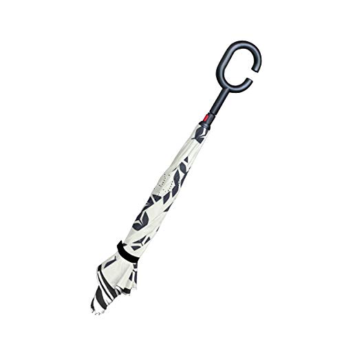 Nander Leaves Double Layer Inverted Umbrellas Reverse Folding Umbrella Windproof UV Protection Straight Umbrella Inside Out Upside Down for Car Rain Outdoor with C-Shaped Handle