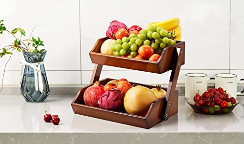 Sushineibor Bamboo Fruit Basket Stand Storage for Kitchen,Large Capacity Home Countertop Standing Wooden Organizer Bread Vegetable Holder Veggies Display Snacks Food Rack (Brown)