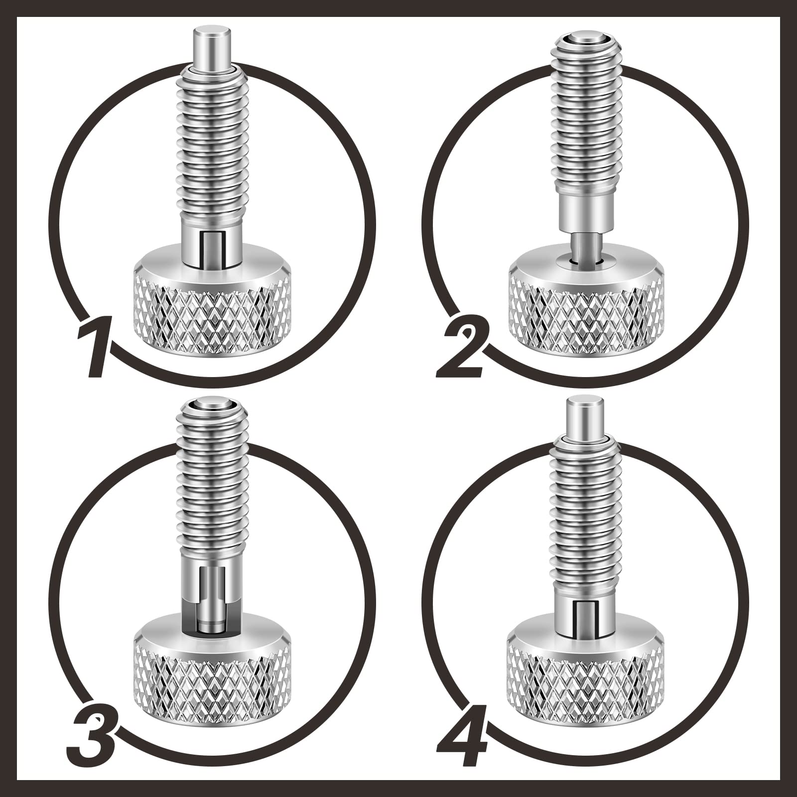 Hand Retractable Spring Plunger with Knurled Handle Stainless Steel Lock M6 Quick Release Pins, 1/4''-20 Thread Size 0.500'' Thread Length, No Patch (Silver, 2 Packs)