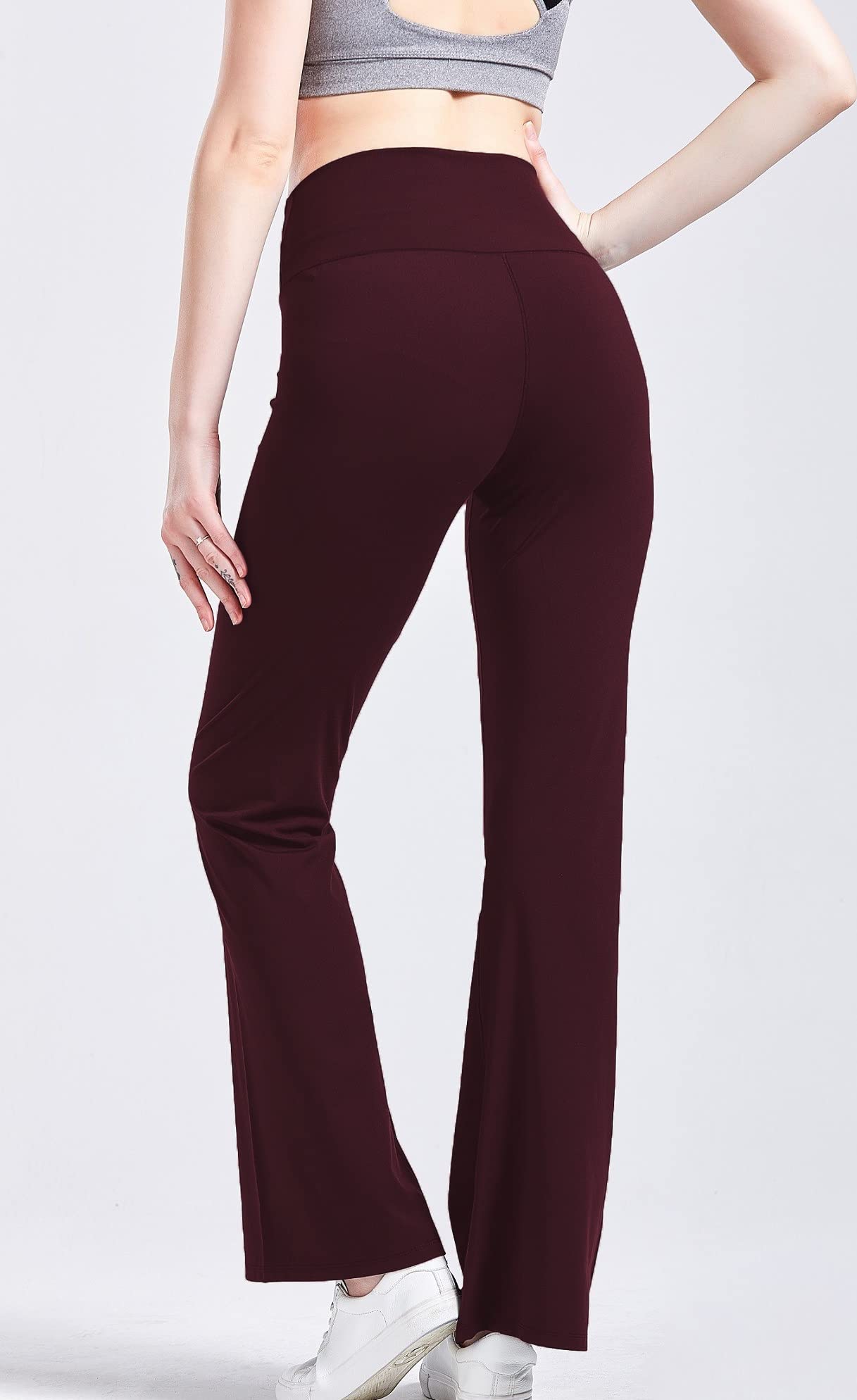 DANI CHINS Women's Casual Bootcut Yoga Pants V Crossover High Waisted Flare Workout Leggings (Burgundy, XL)