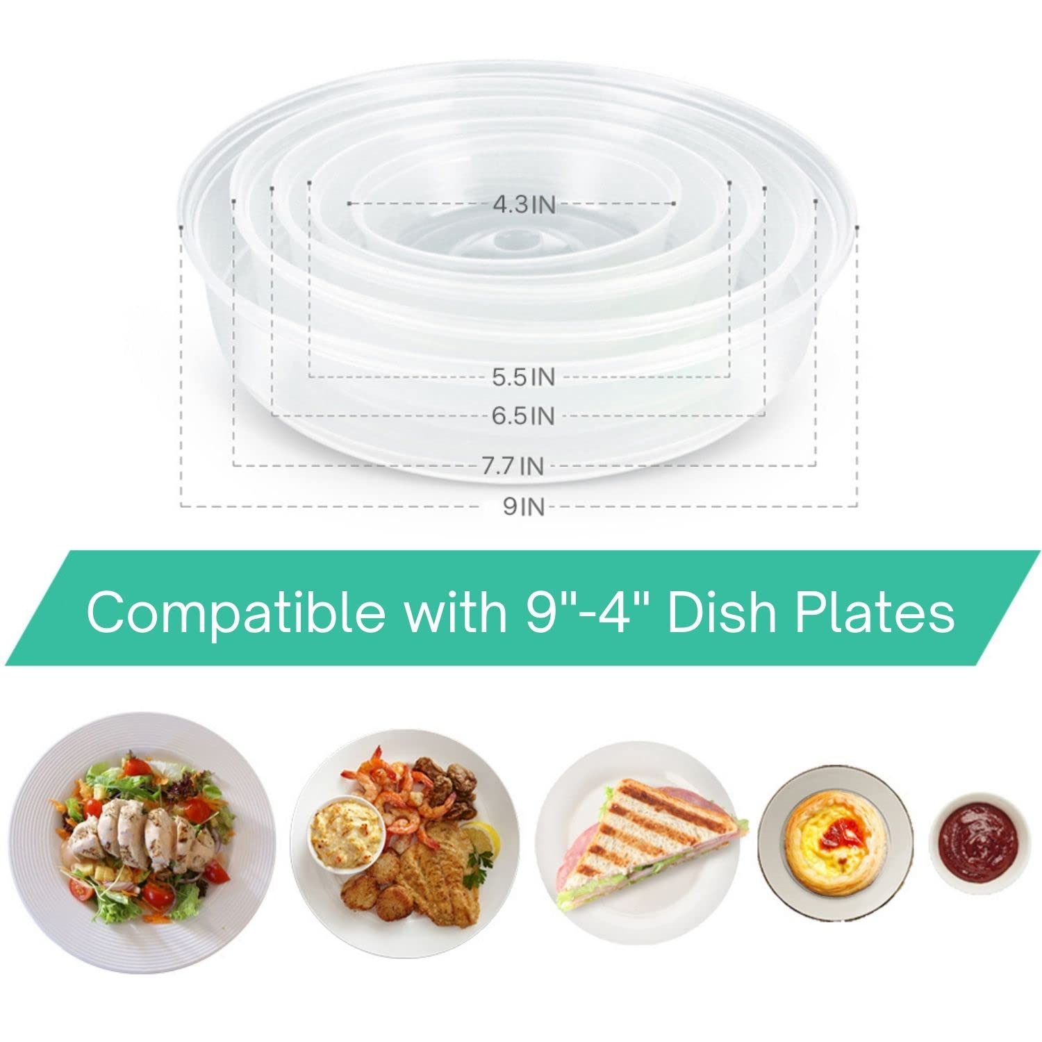 Flexzion Microwave Covers For Food Splatter Guard Protector (Set of 5, Green) - Food Cover Lid With Steam Ventilation Window Dish Washer Safe - Mixed Sizes For Large & Small Food Plates Bowls