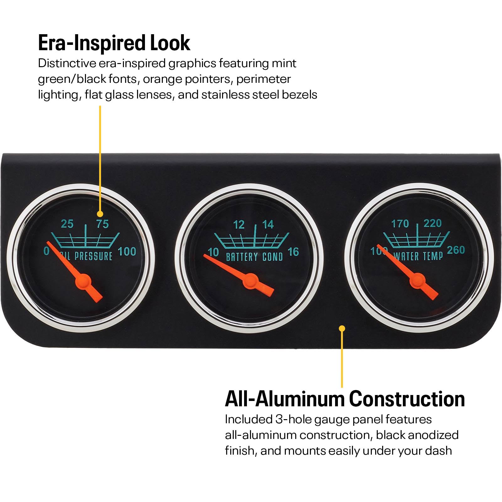 Under Dash 3-Gauge Panel for 1967-72 GM Trucks: Premium Kit with Factory-Matched Styling, Includes Volt, Oil Pressure & Coolant Temperature Gauges, LED Perimeter Lighting