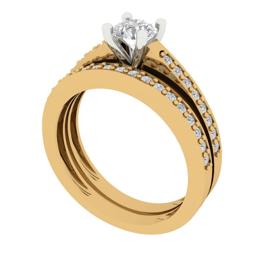Clara Pucci 1.20ct Round Cut Solitaire Stunning Moissanite Engagement Promise Anniversary Bridal Ring Band set 14k Multi Gold 4.25