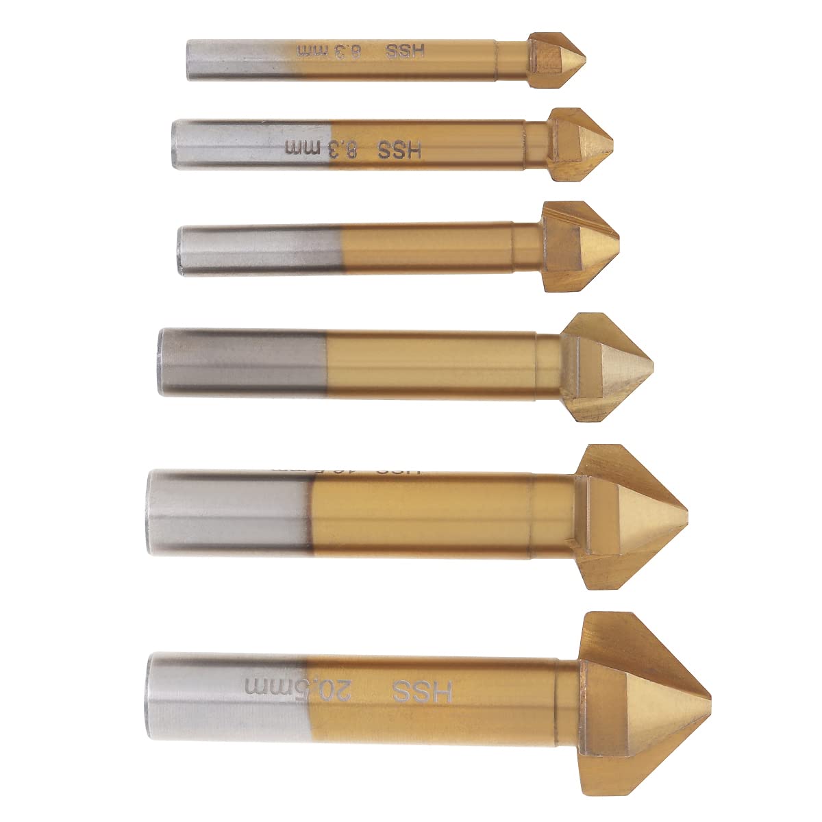 ChgImposs 6pcs Titanium Plated 3 Edge 90 Degrees Chamfer End Mill Cutter Chamfering Drill Bit with Straight Shank for Woodworking Drilling