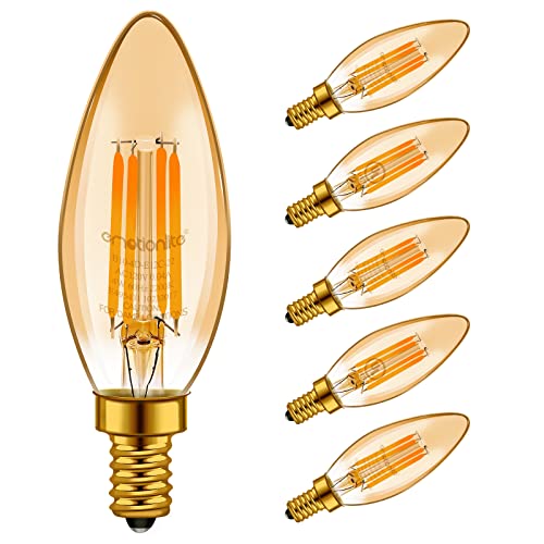Emotionlite LED Light Bulbs, Dimmable Candelabra Bulbs, E12 Base, Amber Yellowish, Chandelier Light, Ceiling Fan Bulb, 40W Equivalent, 4W, 2200K, 350LM, UL Listed, 6 Pack