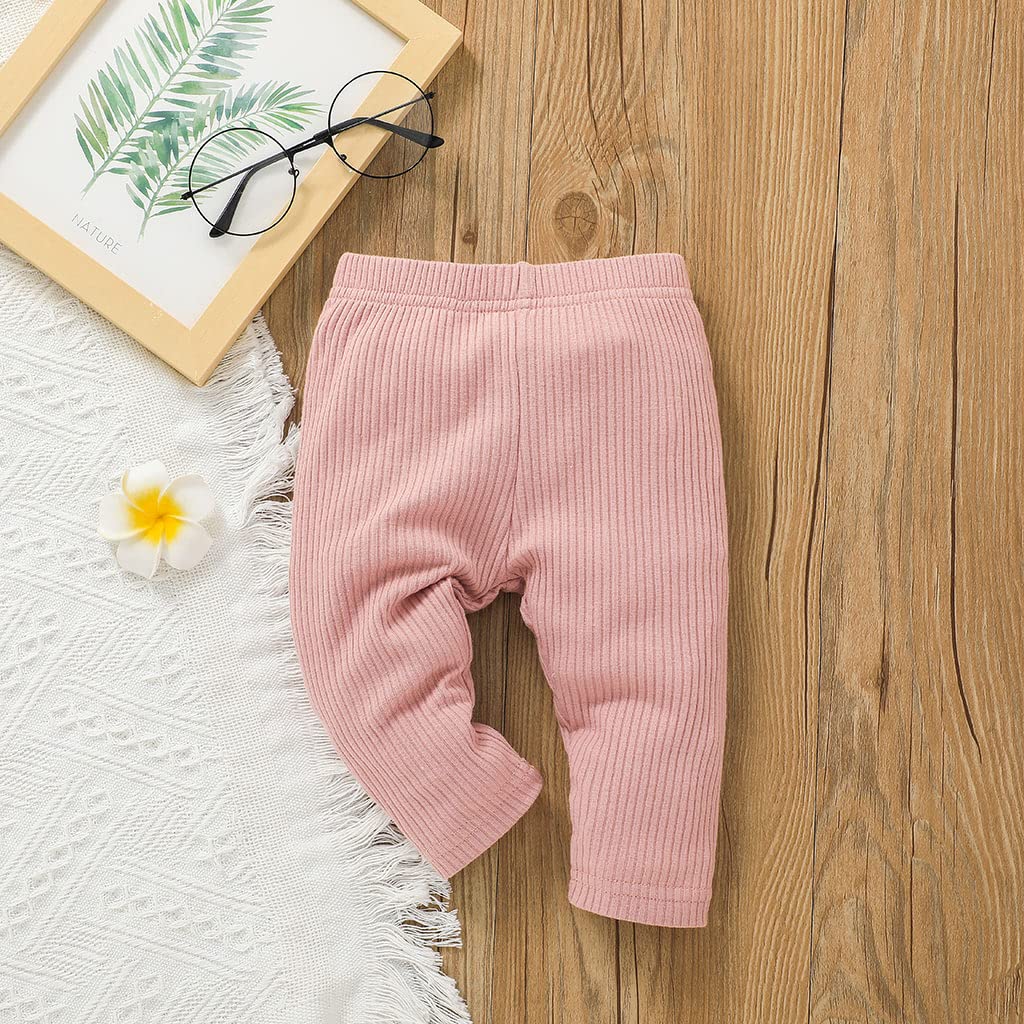 Lala Bear Infant Baby Girl 3 Pack Solid Pants and Casual Leggings Pink & White & Grey 0-3 Months