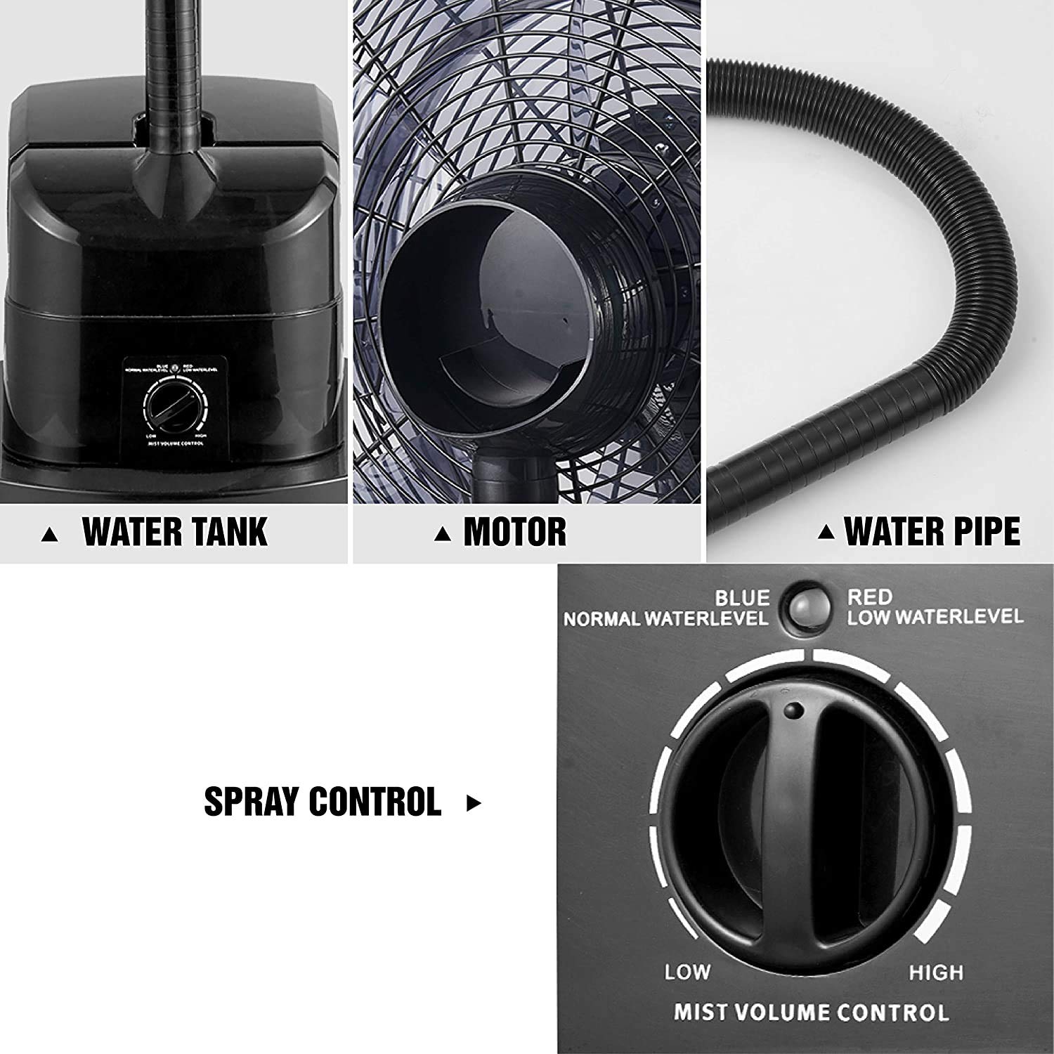 Simple Deluxe 18 Inch Misting fan Adjustable height Oscillating Cooling Pedestal fan with Remote Control, Ideal for Backyards, Patios and More, Black