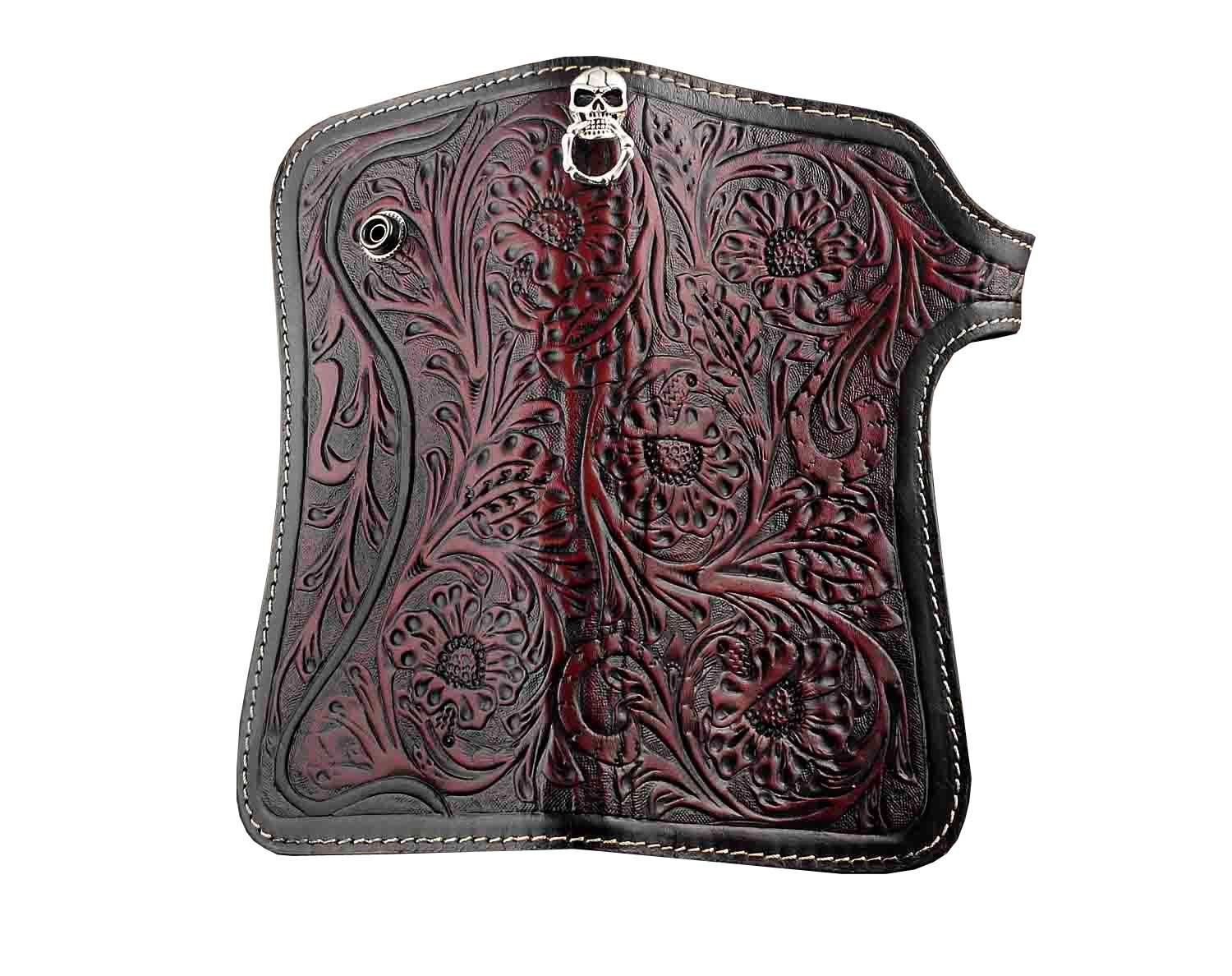 crazy hunter Skull Chain Wallet Long Leather Craft Bag With Metal Chain For Mens L69