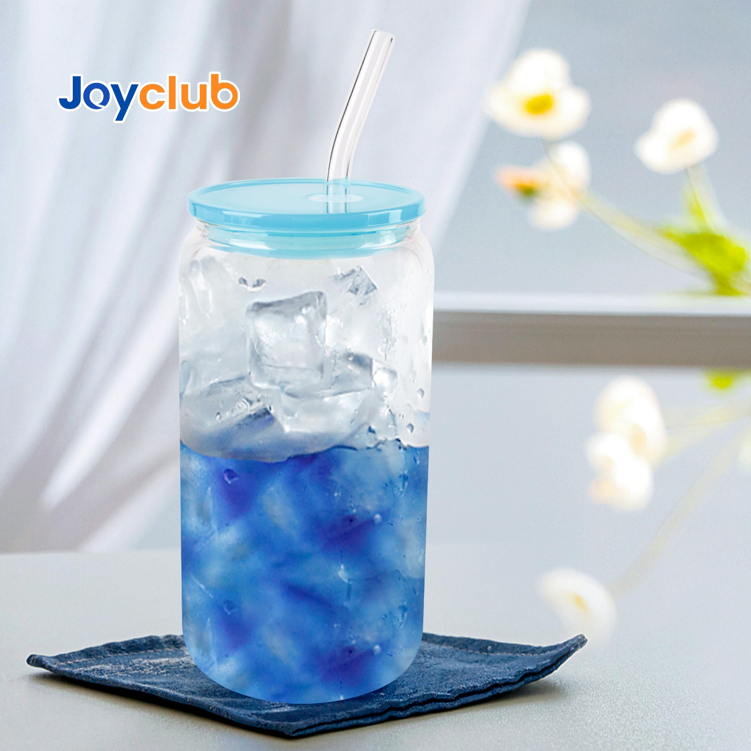 Joyclub 4 Pack Acrylic Lids Fit for 16oz Glass Cups with Lids and Straws, Replacement Lids for Drinking Beer Glasses with Bamboo Lids Iced Coffee Glasses Cute Tumbler Cup (Multi Light)
