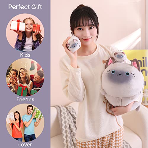 SQEQE Siamese Cat Plush, Cute Siamese Cat Stuffed Animals Mommy with 4 Squishy Kitties in her Tummy, Soft Siamese Cat Plushies Pillow Gifts for Kids