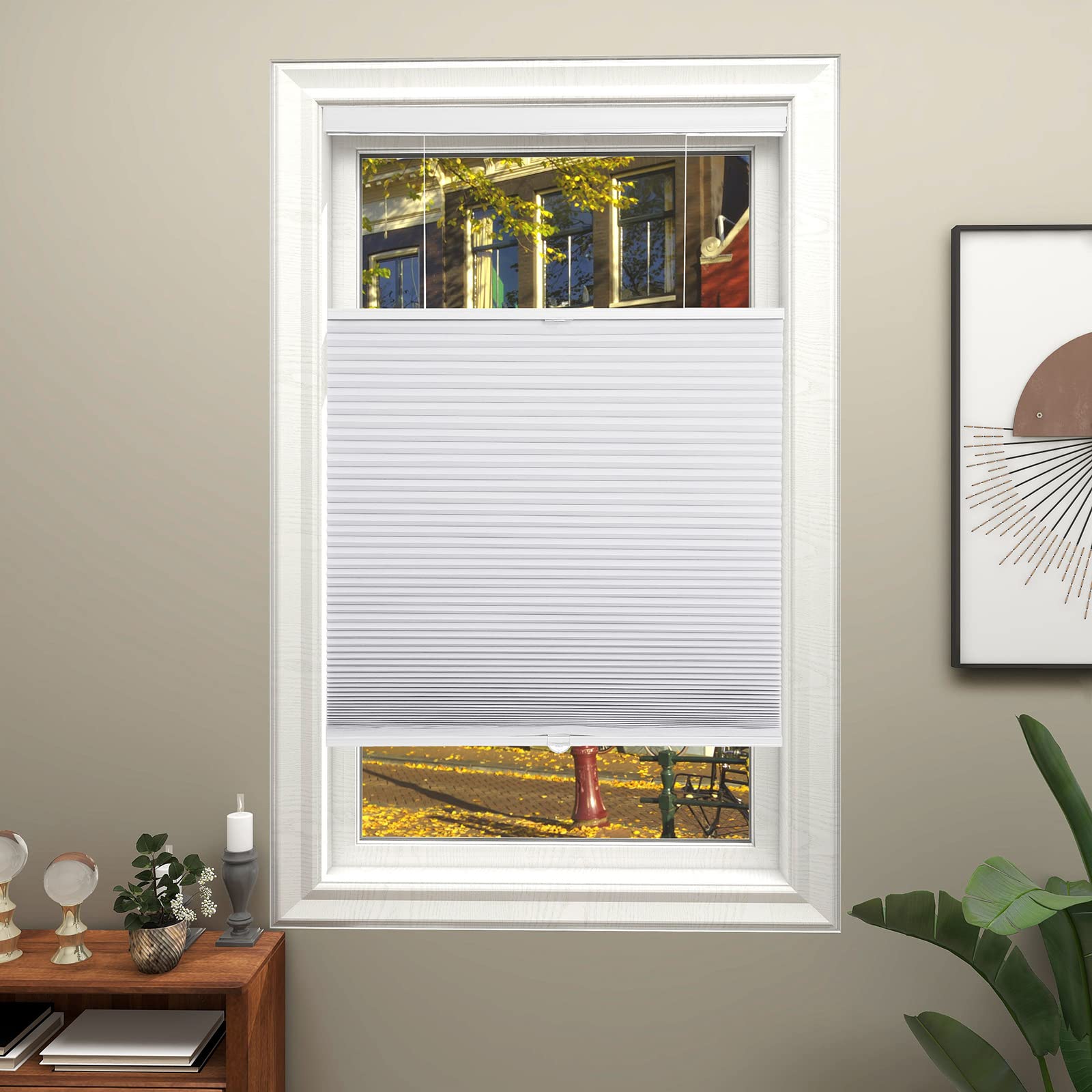 Changshade Custom Top Down Bottom Up Cellular Shades Cordless Blackout, Honeycomb Blinds Room Darkening Window Shades, 1.5" Cell Pleated for Office,Bedroom, Child, Bathroom, Easy to Install,White