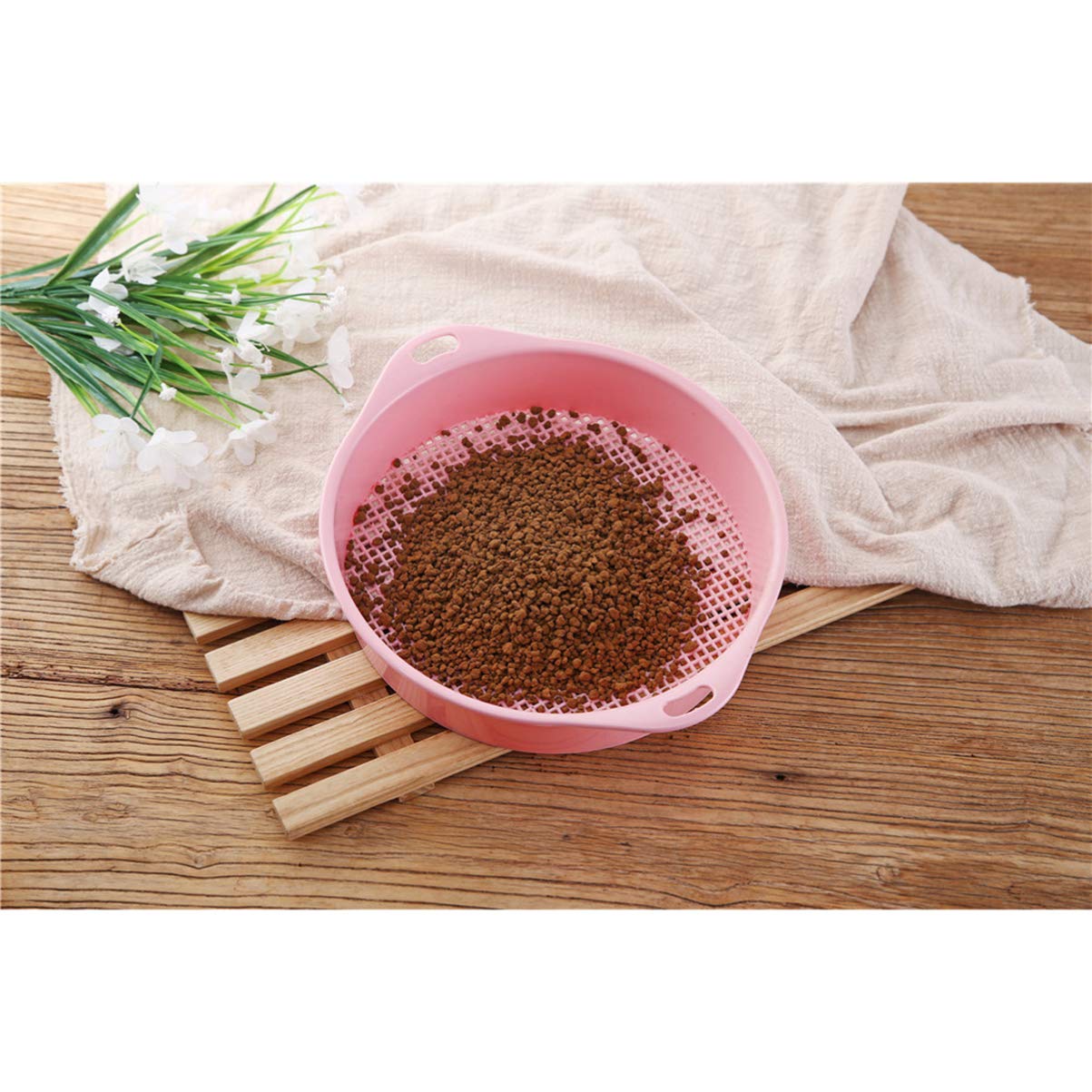 Garden Sieve Plastic Riddle Soil Sieve Soil Sieve Mesh Filter Dirt Sifter with Handle Bonsai Gardening Tool Garden Trapping Supplies Pink