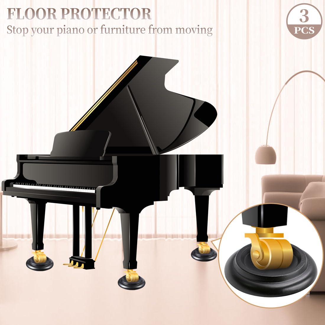 Piano Caster Cups Grand Piano Caster Cups Black Piano Leg Hardwood Cups Pads for Grand Piano (Set of 3)