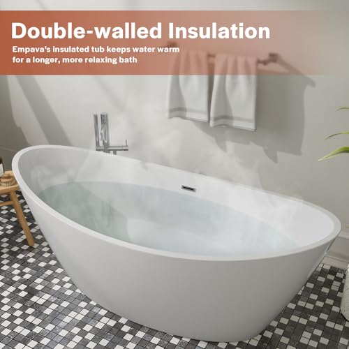 Empava 67" Acrylic Freestanding Bathtub Soaking SPA Tub Modern Stand Alone Bathtubs in White SA1518