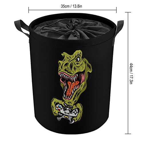 Dinosaur Gamer Which Play Game Laundry Basket Round Collapsible Storage Bin with Drawstring and Handle for Bedroom Bathroom Toys Room 17.3" X 13.8"