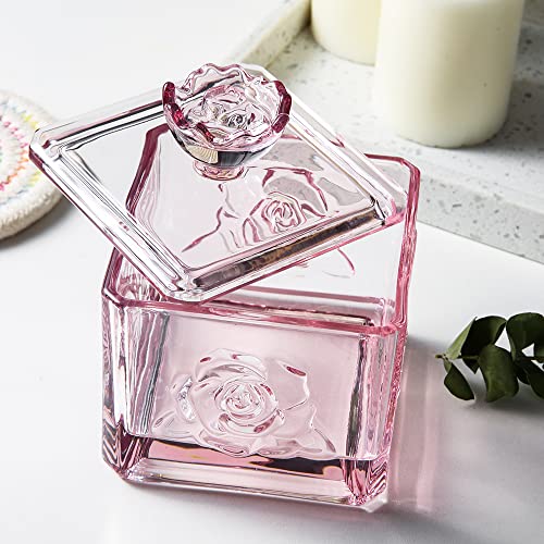 Gaolinci Roses & Butterflies Embossed Glass Candy Jar, Stained Glass Food Jar with Lid