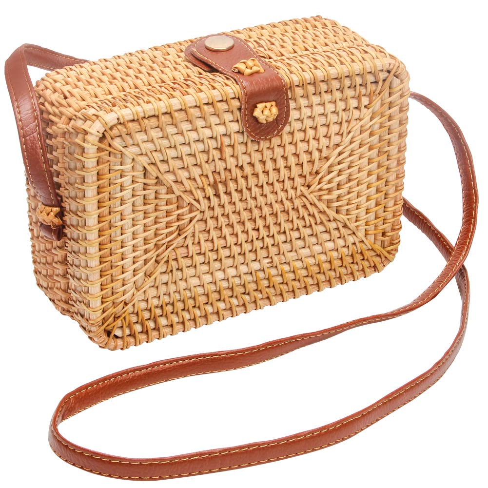 CrazyPiercing Wicker Square Crossbody Rattan Bag, Women Boho Bag Clutch Woven Handbag