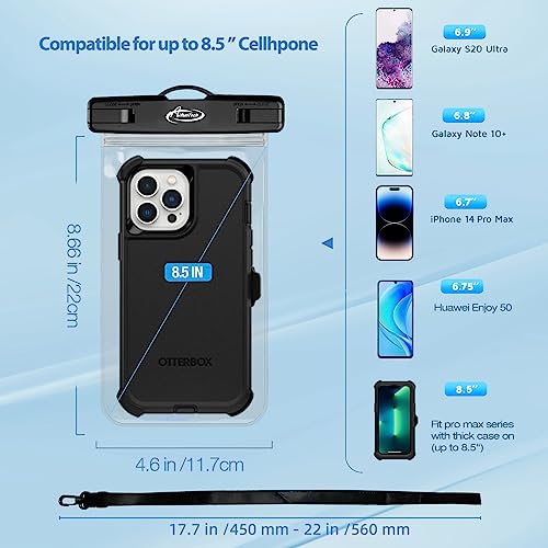 Large Universal Waterproof Case, AiRunTech Waterproof Phone Pouch Compatible with iPhone 14 Pro Max/13/12/11/XR/X/SE//8/7, Galaxy S22/S21, Note 20 Pixel/OnePlus Underwater Phone Protector Vacation