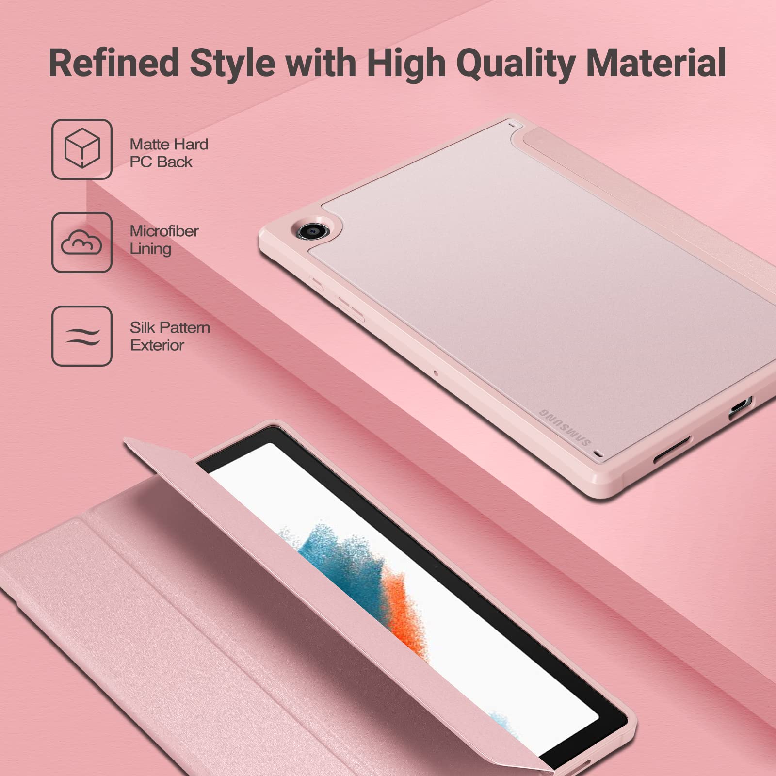 ProCase Smart Case for Galaxy Tab A8 10.5 inch 2022, Trifold Lightweight Protective Smart Cover with Translucent Back for 10.5” Galaxy Tab A8 SM-X200 X205 X207 –Pinkgold