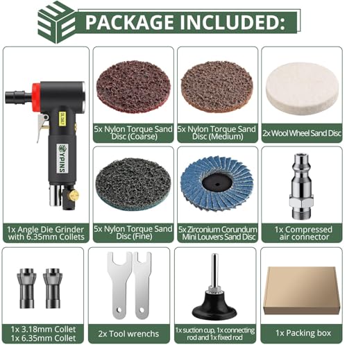 EYPINS Air Angle Grinder,Air Right Angle Die Grinder 1/4" 90 Degree Heavy Duty 20000 RPM Pneumatic Sander Polisher Tool for Contour Grinding, Polishing, Milling