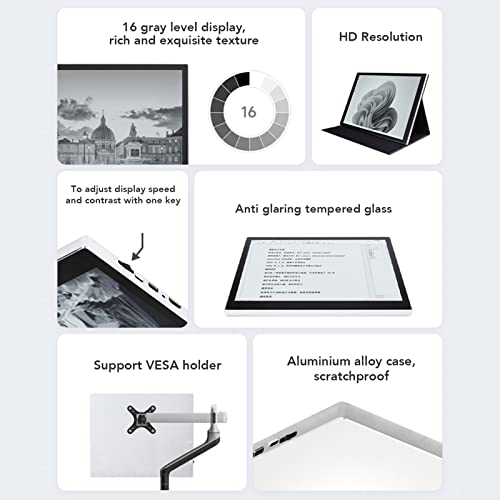 FOTABPYTI Ink Monitor, Wide Angle 13.3inch Ink Display 1600x1200 100-240V 4:3 Screen Ratio for Computer (US Plug)