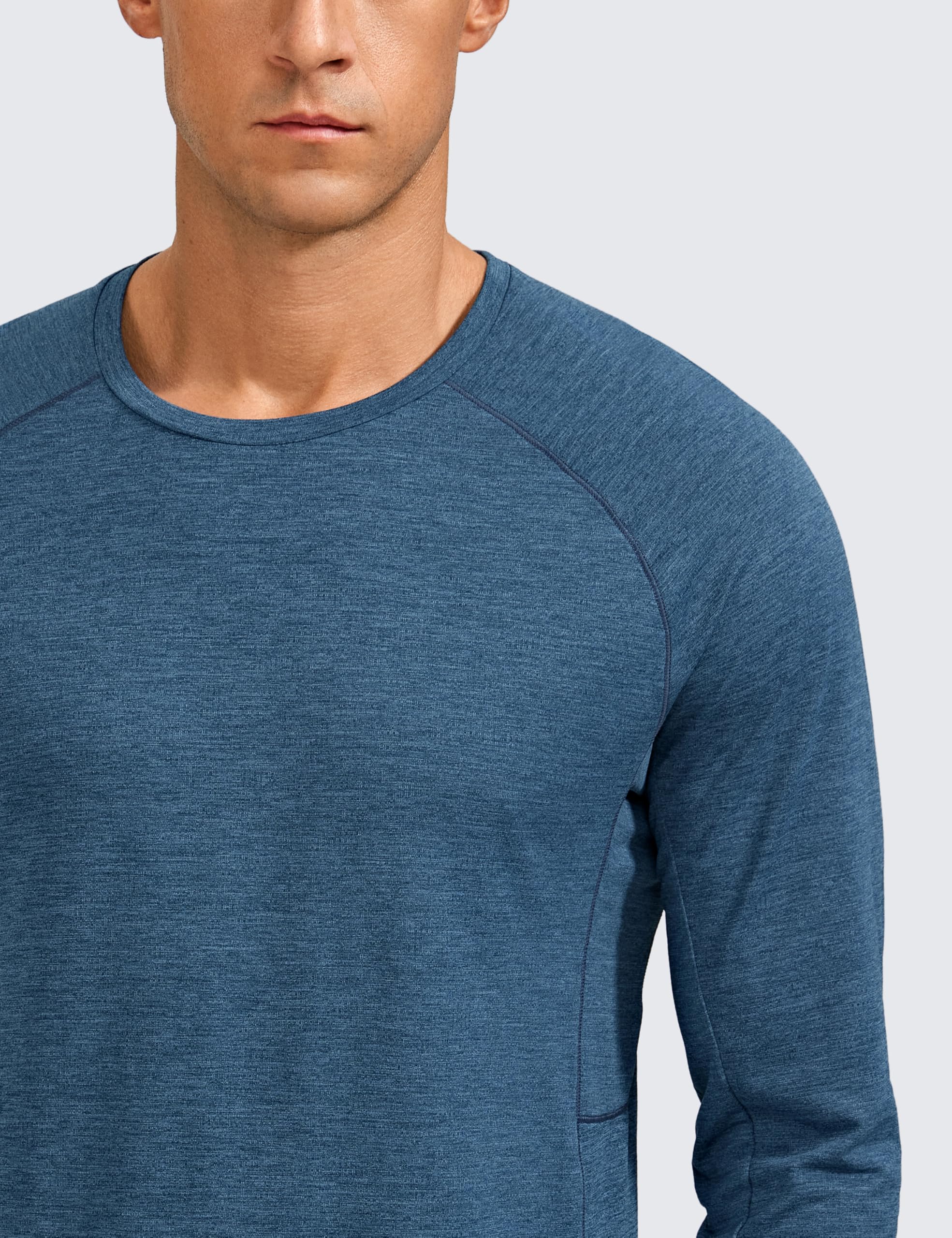 CRZ YOGA Lightweight Long Sleeve Shirts for Men Moisture Wicking Quick Dry Shirt Workout Running Basic Tee Tops Ocean Blue Heather X-Large