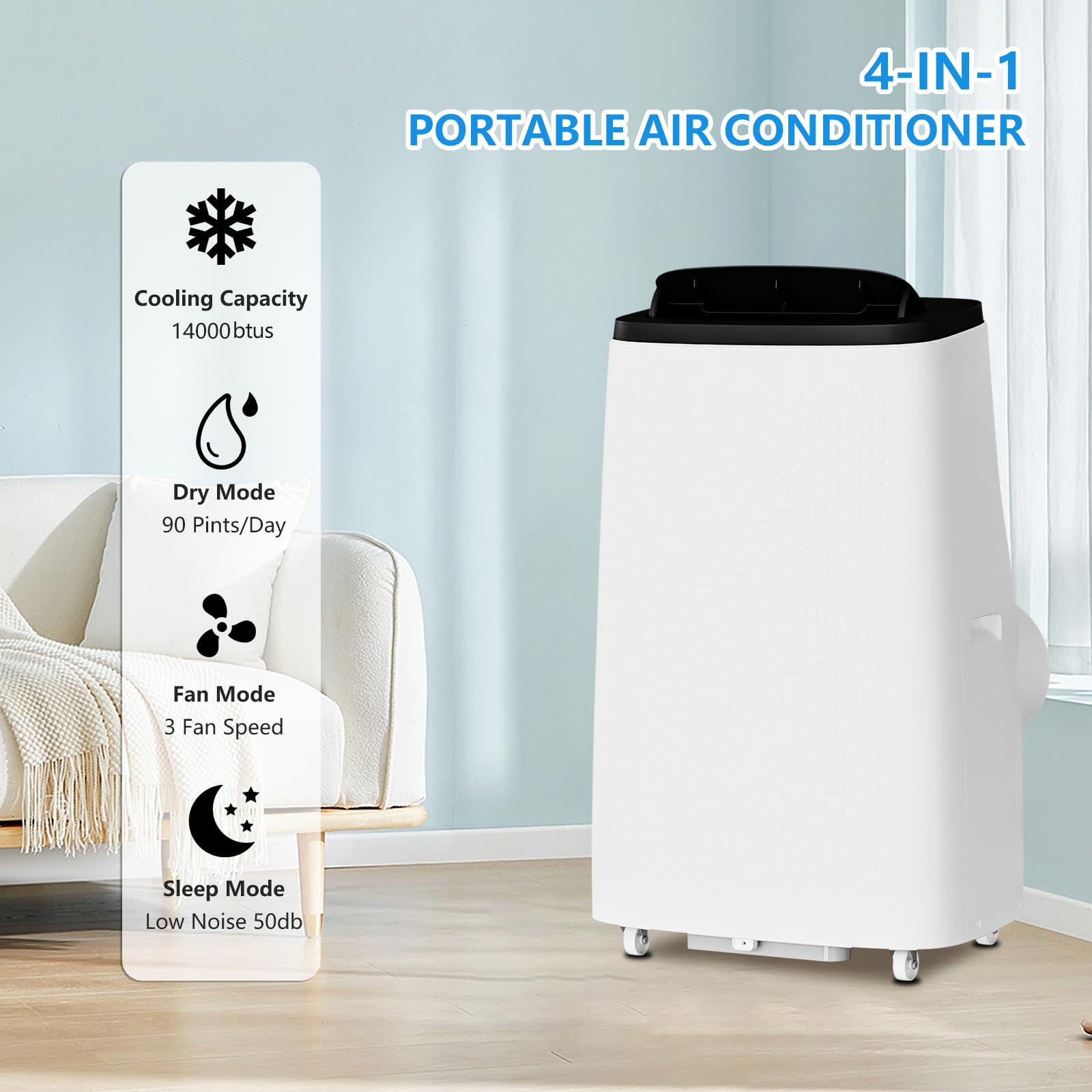 GAOMON Portable Air Conditioners, 14,000btus Portable AC for Room up to 700 Sq. Ft. with Remote Control, 24H Timer, 4-in-1 Air Conditioner with Cool, Fan and Dehumidifier