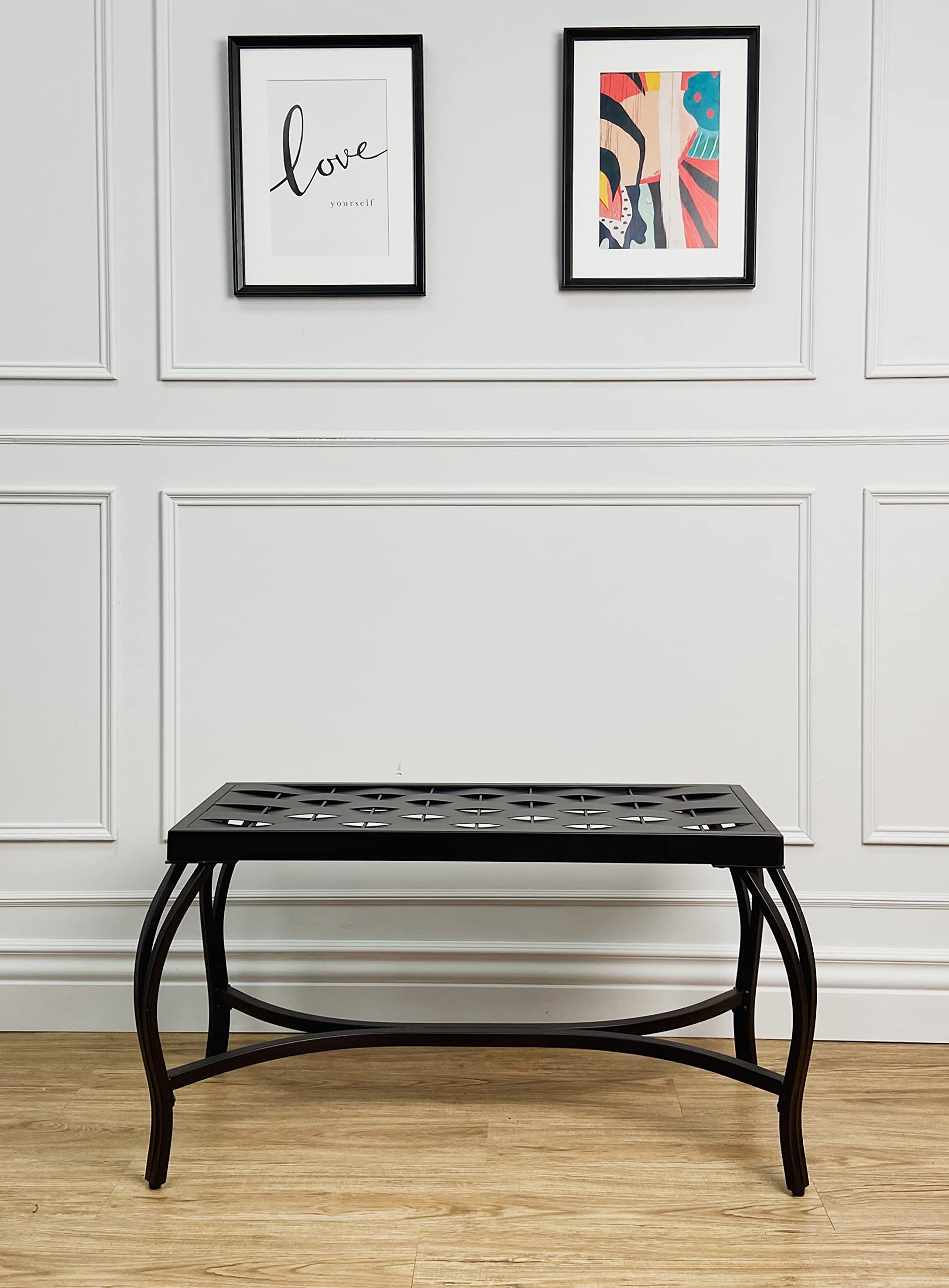 Mango Steam Free Standing Patio Garden Weave Bench, Metal Charcoal Black
