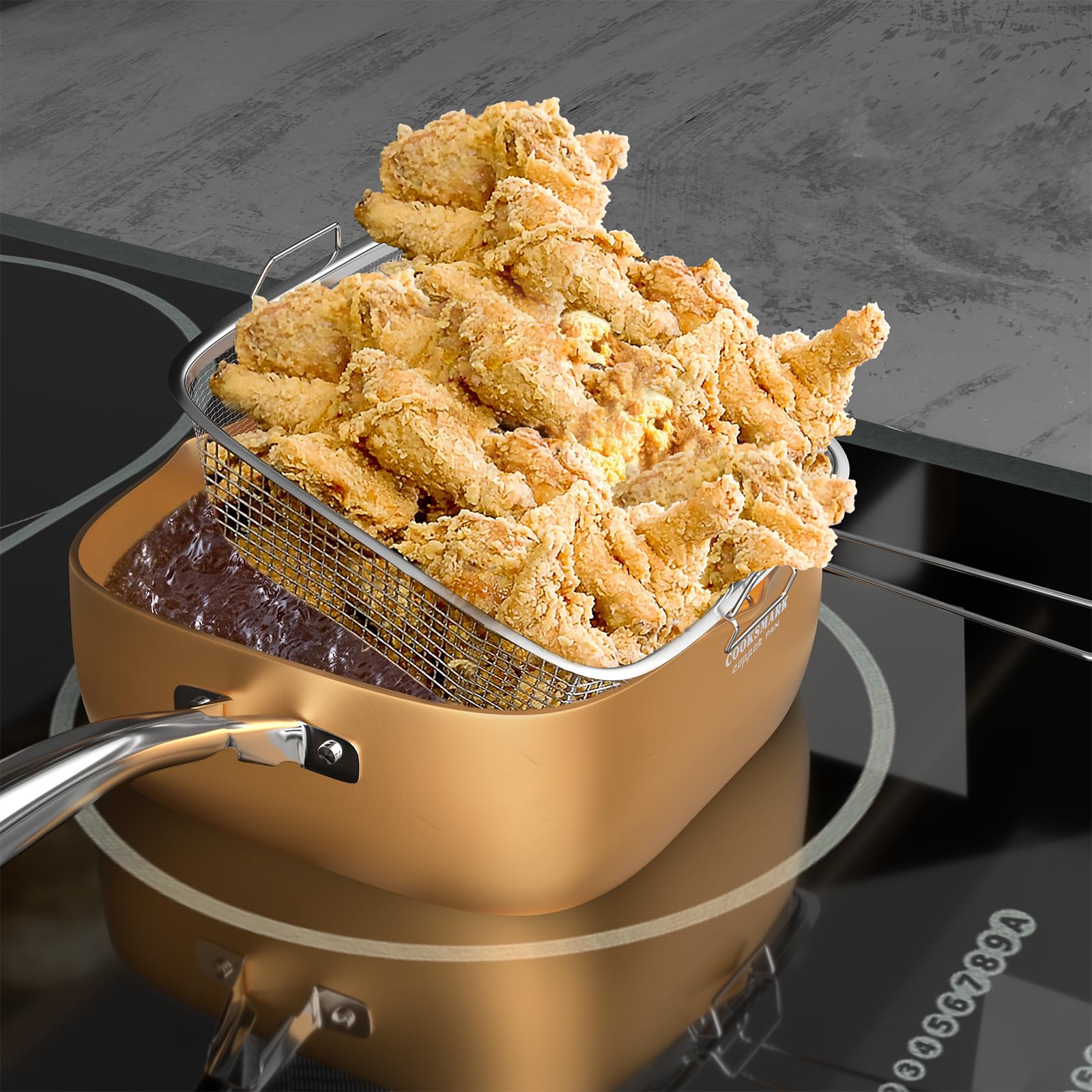 FeLamp 11" Nonstick Copper Griddle Pan for Stovetops, Square Flat Pan with Stainless Steel Handle, Induction Copper Grill Pan, Oven/Dishwasher Safe, 100% PFOA Free