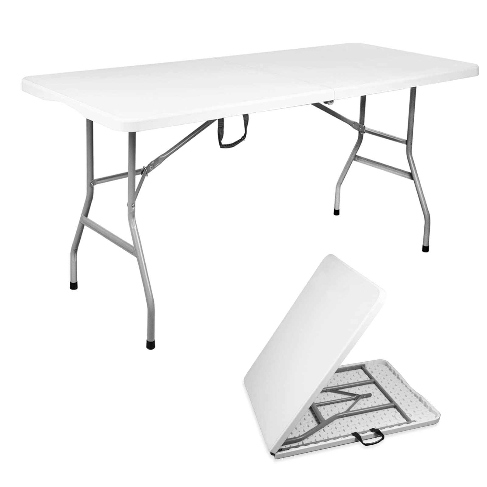 Byliable Folding Table 6ft Portable Heavy Duty Plastic 6 Foot Utility Foldable Table Plastic Dining Table Indoor Outdoor for Camping, and Party, White