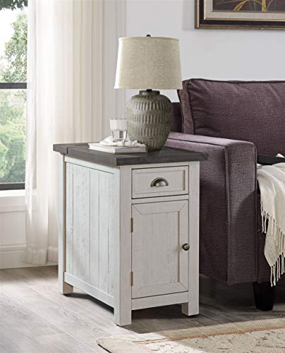 Martin Svensson Home Monterey Chairside Table - White with Grey Top - Coastal Multi-Use Table with Built-in Outlets and Drawers for Bedroom or Living Room